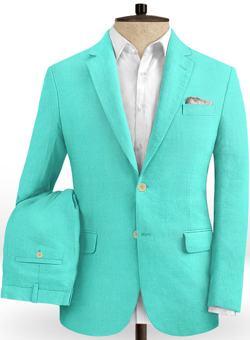 Turquoise Two Pieces Prom Suits for Men | Fashion Linen Men Suits ...
