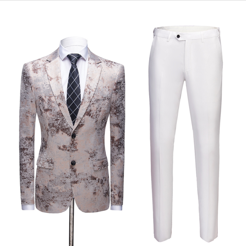 Light Brown Men's Prom Suits | Printing Wedding Tuxedos with White ...