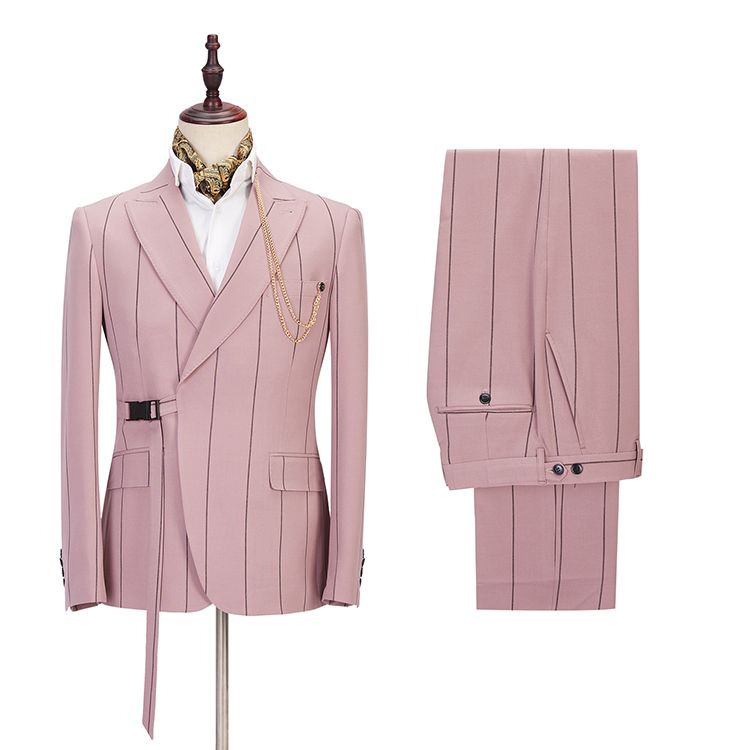 Nolan Pink Striped Peaked Lapel Fitted Men Suits Online | Allaboutsuit