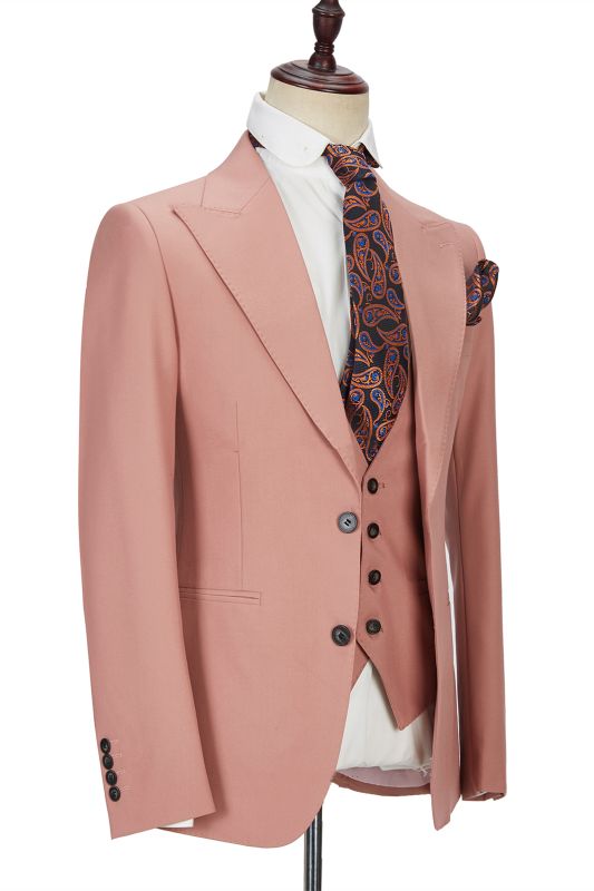 Ivan 3 Piece Coral Pink Two Buttons Peak Lapel Stylish Mens Suit ...