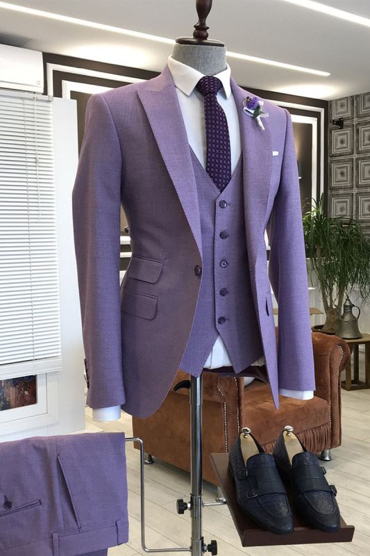 Violet Purple 3-Pieces Tailored Slim Fit Prom Suits For Men | Allaboutsuit