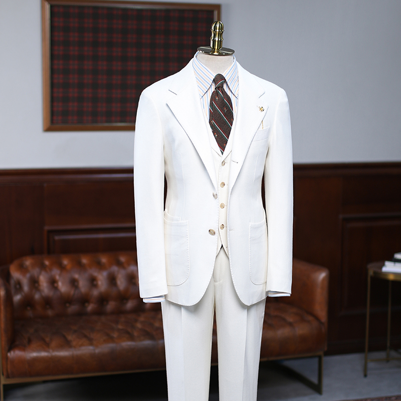 Augus Simple White 3 Pieces Notched Lapel Slim Fit Custom Business Suit ...