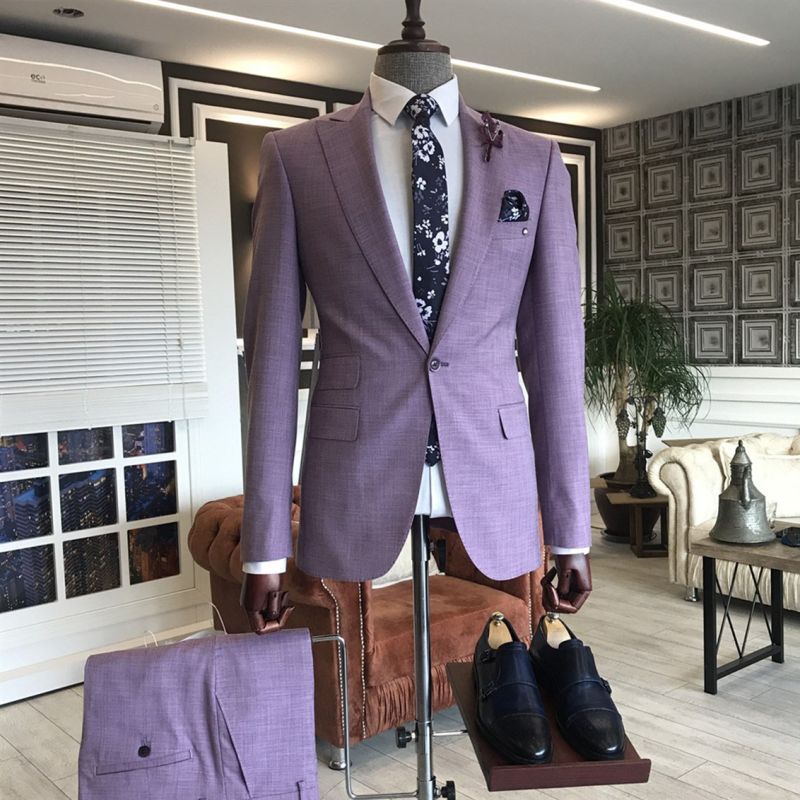 Nathan Unique Purple 2-Pieces Peaked Lapel Slim Fit Prom Suits For Men ...