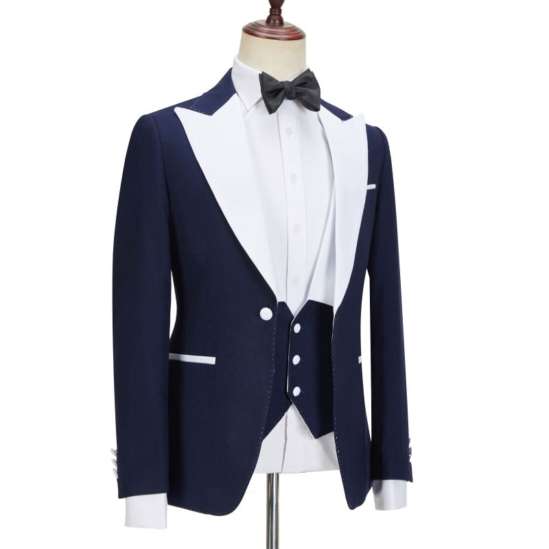Tyler Stylish Navy Blue Peaked Lapel Slim Fit Three Pieces Men suits ...