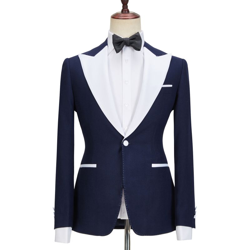 Tyler Stylish Navy Blue Peaked Lapel Slim Fit Three Pieces Men suits ...