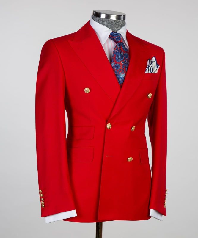 Luman Red Slim Fit Two Pieces Double Breasted Peaked Lapel Business Men ...