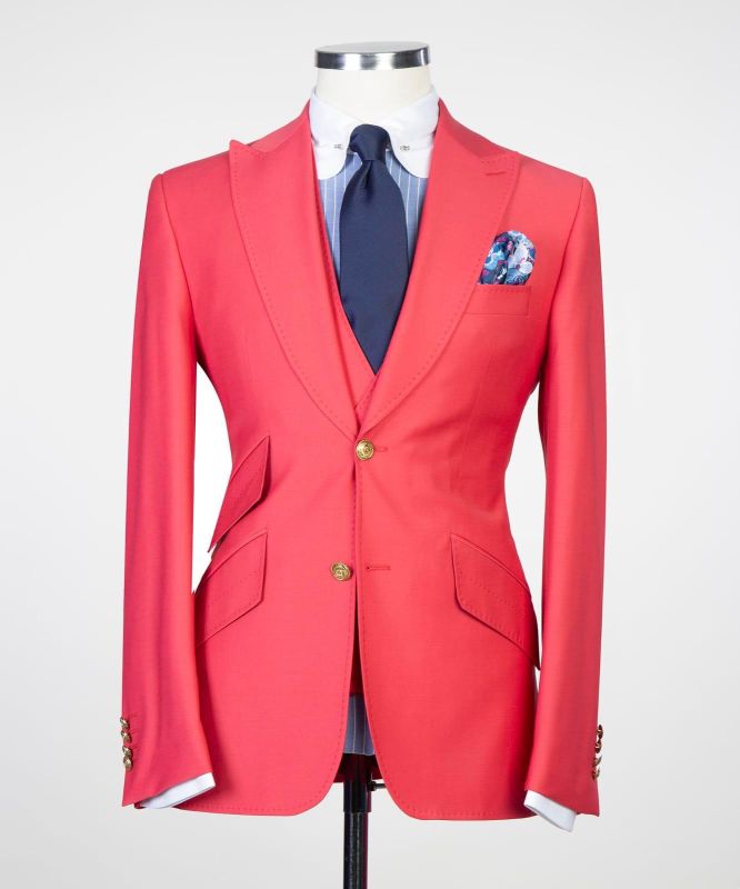 Alistair Fashion Red Three Pieces Peaked Lapel Prom Suits for Men ...
