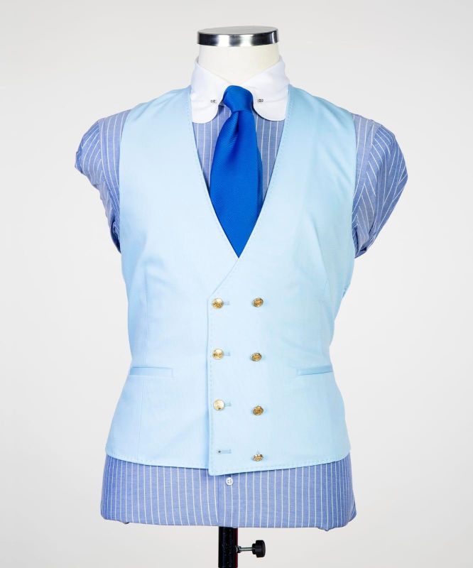 Alfred New Arrival Sky Blue Three Pieces Peaked Lapel Slim Fit Men ...