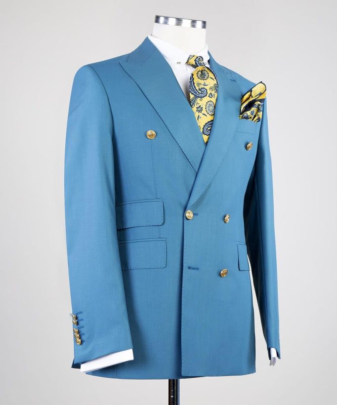 Elmer Modern Blue Double Breasted Peaked Lapel Business Men Suits ...