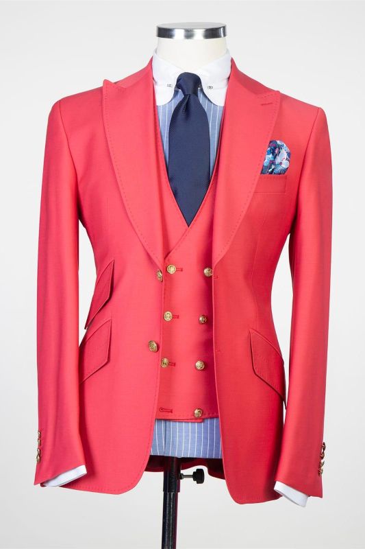 Alistair Fashion Red Three Pieces Peaked Lapel Prom Suits for Men ...
