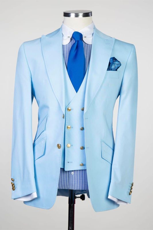 Alfred New Arrival Sky Blue Three Pieces Peaked Lapel Slim Fit Men ...