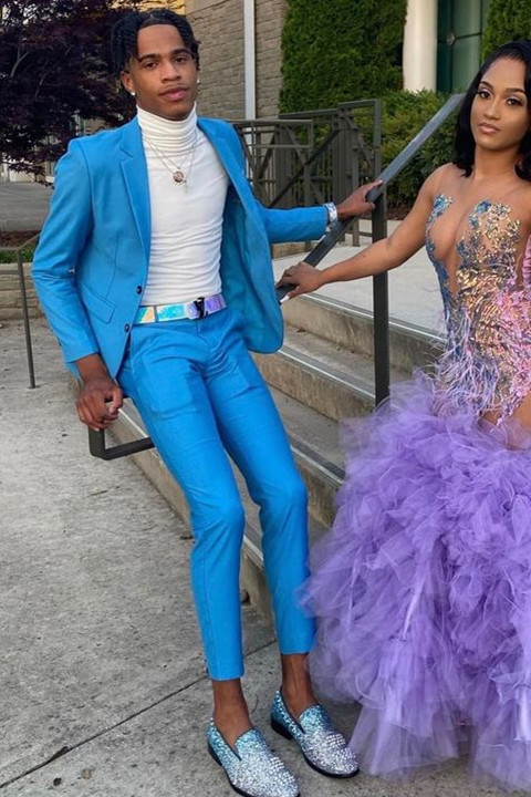 Modern Blue Notched Lapel Two Pieces Men Suits for Prom | Allaboutsuit