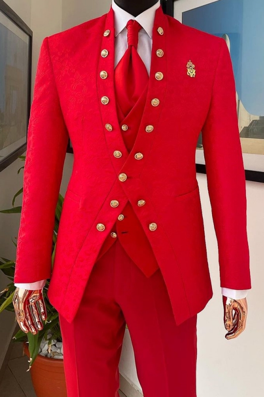 Wright Fashion Red Shawl Lapel Three Pieces Prom Suits | Allaboutsuit