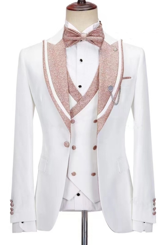 Jeremy Charming White Peaked Lapel Three Pieces Prom Suits | Allaboutsuit
