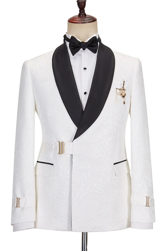Griffith Stylish White Shawl Lapel Jacquard Wedding Suits | Allaboutsuit