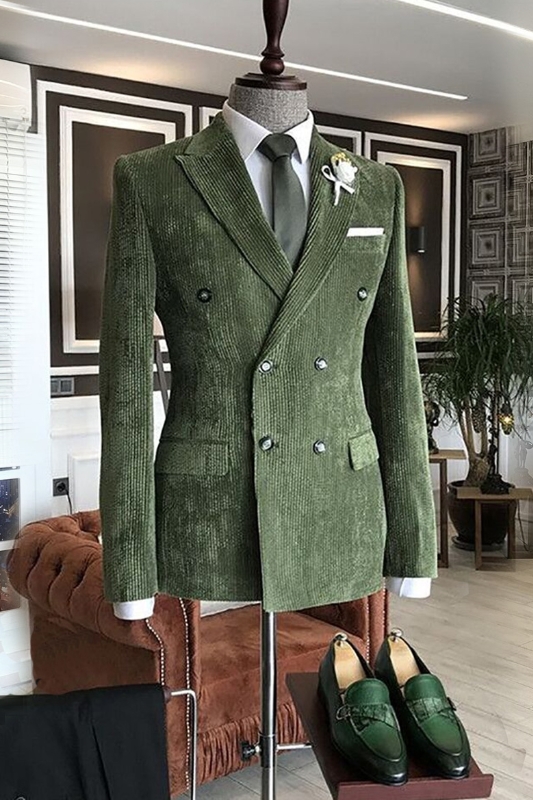 Edmund Wonderful Dark Green Peaked Lapel Double Breasted Prom Suits ...