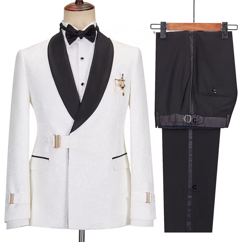 Griffith Stylish White Shawl Lapel Jacquard Wedding Suits | Allaboutsuit