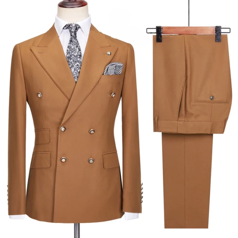 Marlon Handsome Brown Peaked Lapel Double Breasted Prom Suits ...