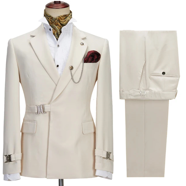 Leslie Latest Ivory White Notched Lapel Side Buckle Mens Fashion Suit ...