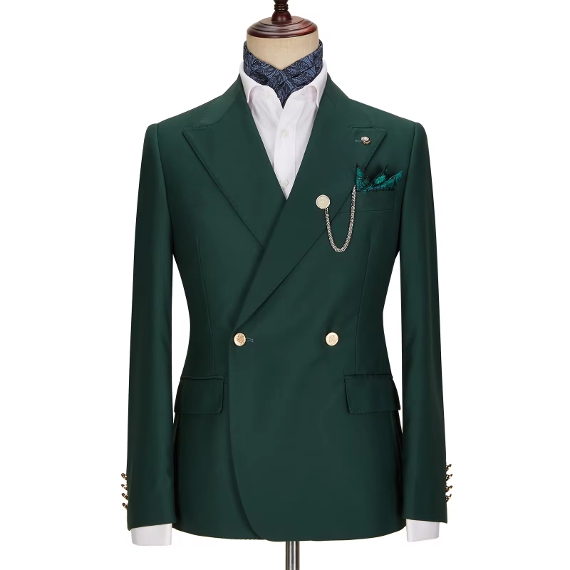 Madison Fashion Dark Green Peaked Lapel Double Breasted Prom Suits ...