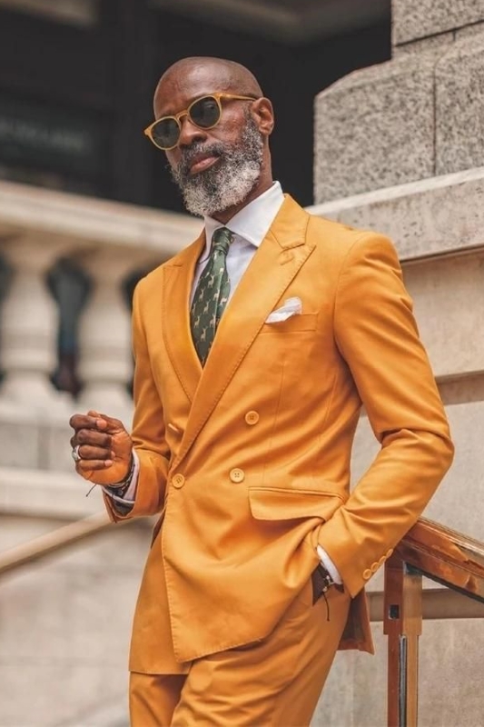 Maynard Handsome Orange Peaked Lapel Double Breasted Prom Suits ...
