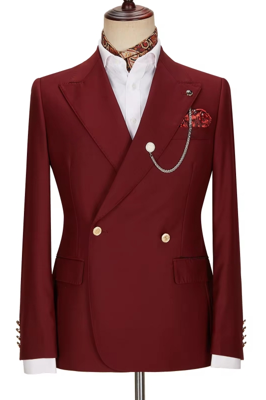 Lynn Charming Burgundy Peaked Lapel Double Breasted Prom Suits ...