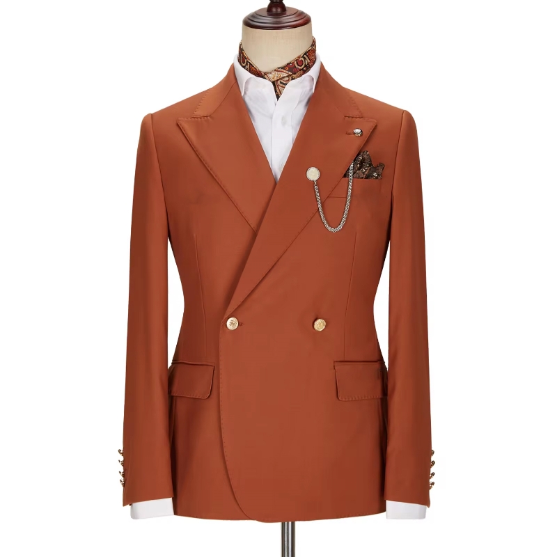 Magee Fancy Brown Peaked Lapel Double Breasted Prom Suits | Allaboutsuit