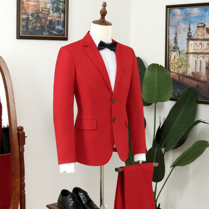 Nicholas Hot Red Notched Lapel Close Fitting Prom Men Suits | Allaboutsuit