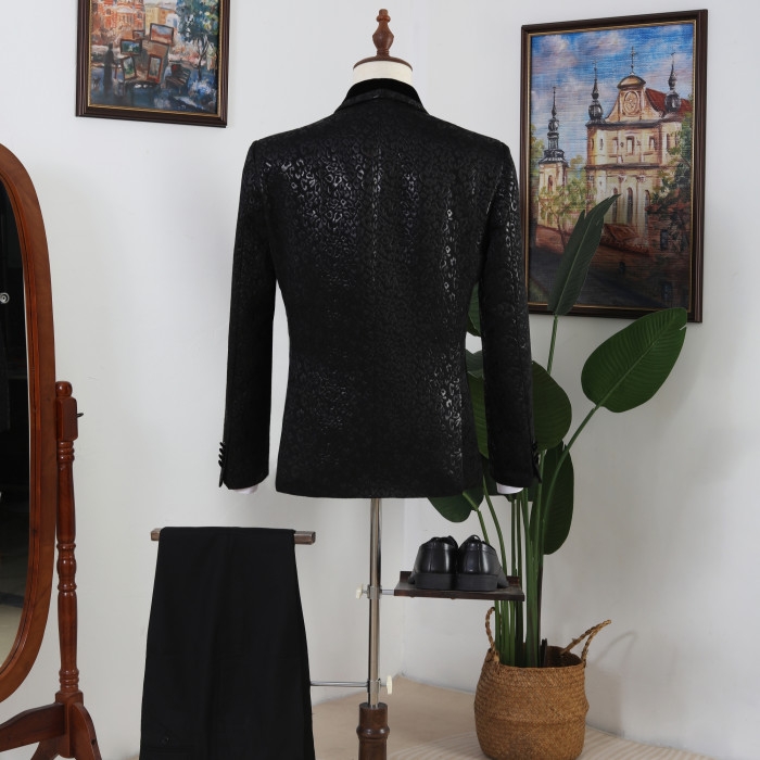 Nathaniel Handsome Black Jacquard Shawl Lapel Double Breasted Prom Men ...