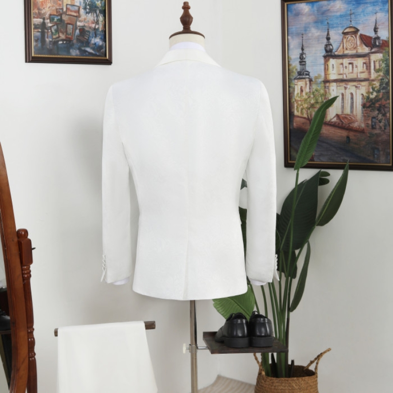 Nigel Handsome White Jacquard Shawl Lapel Wedding Men Suits | Allaboutsuit