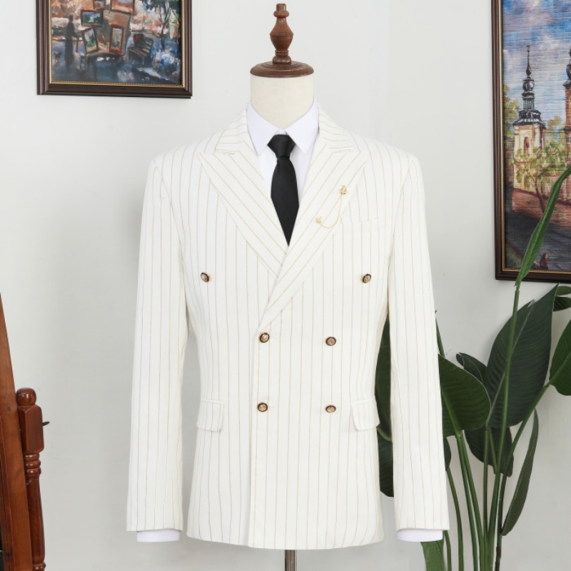 Noah Chic Off-White Striped Peaked Lapel Double Breasted Prom Men Suits ...