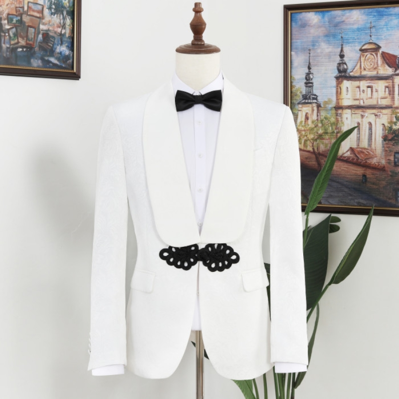 Nigel Handsome White Jacquard Shawl Lapel Wedding Men Suits | Allaboutsuit