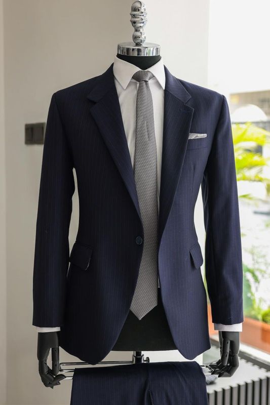 Rex Navy Notched Lapel Striped Business Suits | Allaboutsuit