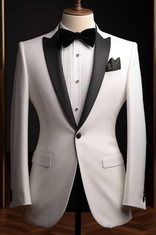 Quinn White Peaked Lapel Close Fitting Prom Suits | Allaboutsuit