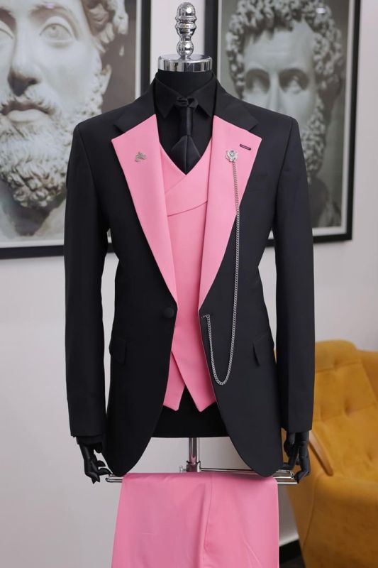 Roman Pink Peaked Lapel Three Pieces Prom Suits | Allaboutsuit