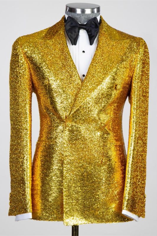 Rupert Gold Sequins Peaked Lapel Double Breasted Prom Suits | Allaboutsuit