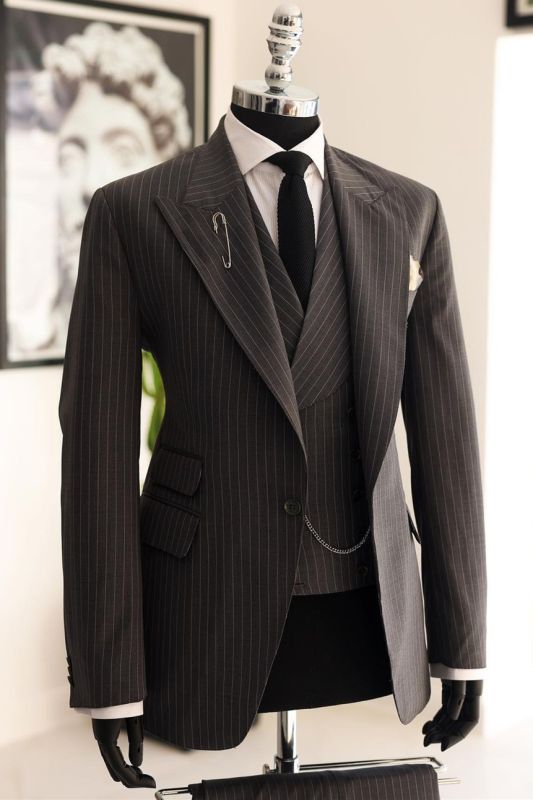 Rodney Coffee Peaked Lapel Three Pieces Striped Business Suits ...
