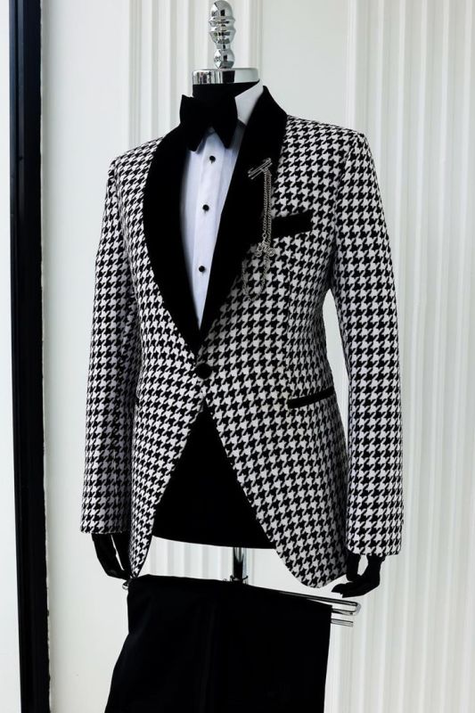 Roderick White Plaid Shawl Lapel Wedding Suits | Allaboutsuit