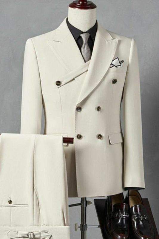 Phillips Off White Peaked Lapel Double Breasted Prom Suits | Allaboutsuit