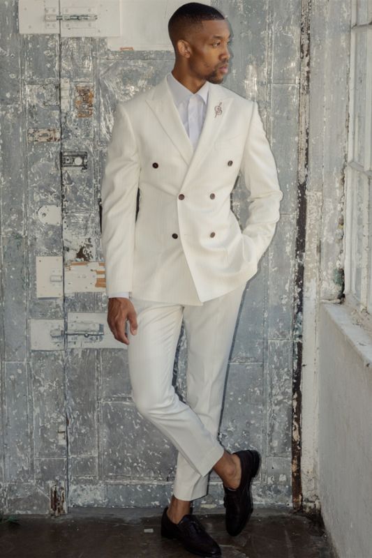 Washington White Peaked Lapel Double Breasted Prom Suits | Allaboutsuit