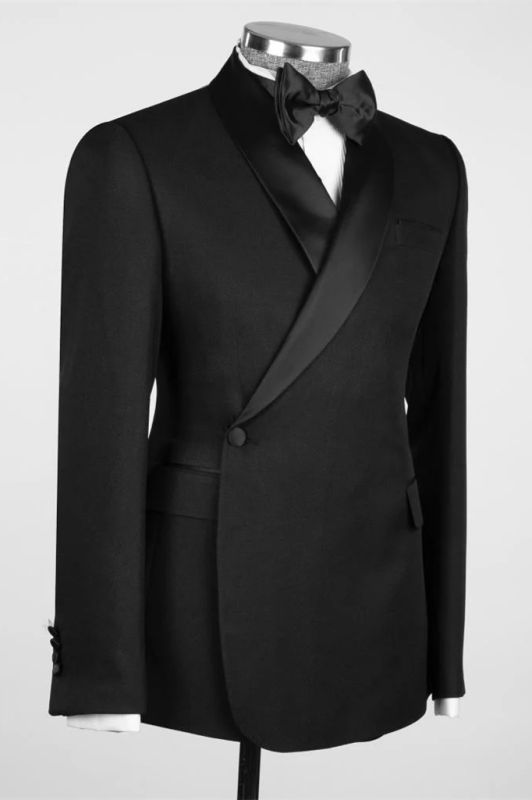 Tanner Black Wedding Suits With Satin Shawl Lapel | Allaboutsuit