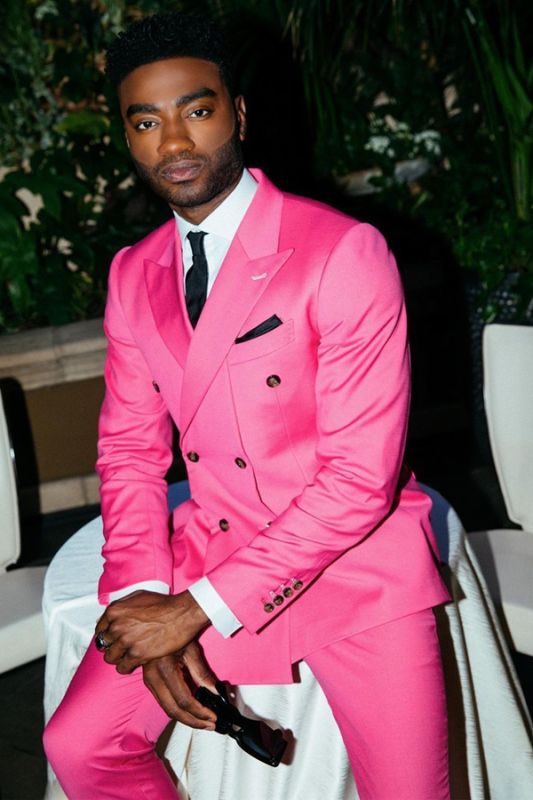 Warren Candy Pink Peaked Lapel Double Breasted Prom Suits | Allaboutsuit