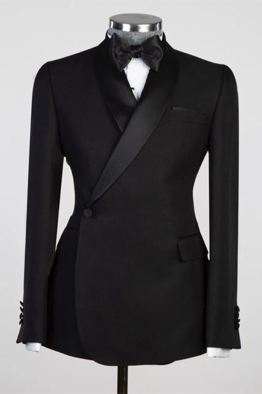 Tanner Black Wedding Suits With Satin Shawl Lapel | Allaboutsuit