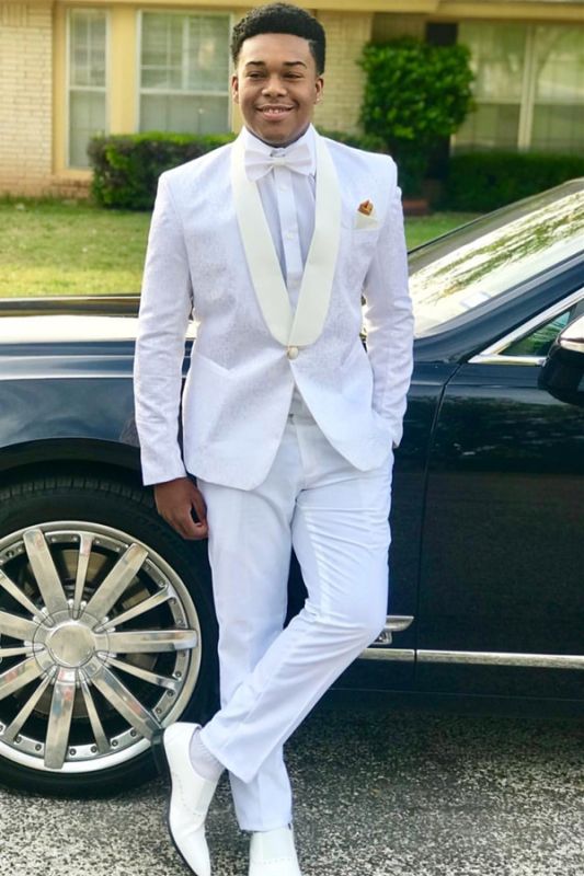 Wordsworth White Jacquard Prom Suits With Satin Shawl Lapel | Allaboutsuit