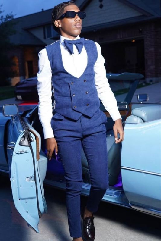 Modern 3 Piece Navy Blue Jacquard Slim Fit Prom Suit with Waistcoat ...