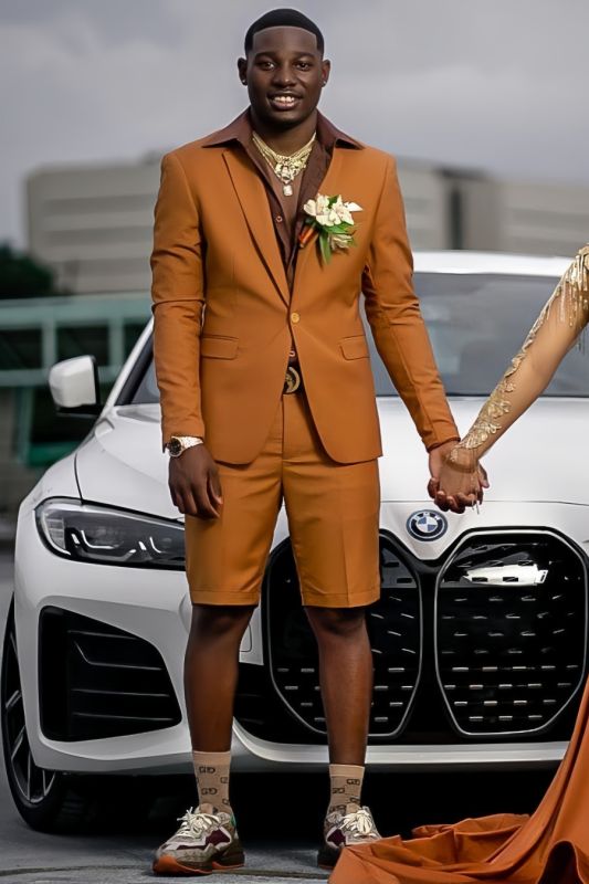 Gerald Handsome Brown Notched Lapel Prom Suits With Short Pants ...