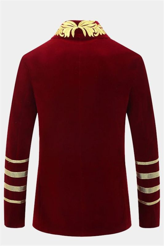 Burgundy Velvet Boyfriend Blazer | Gold Embroidered Tuxedo Jacket for ...