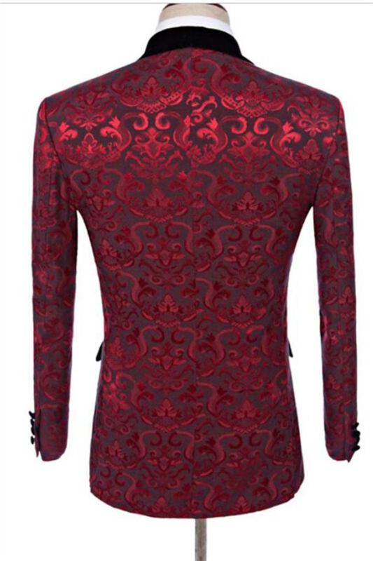 Ruby Flower Slim Fit Pattern Prom Suits | Fashion Three Pieces Jacquard ...