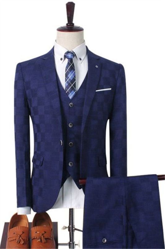 Dark Red Plaid Business Men Suits | Prom Men Suits with 3 Pieces ...