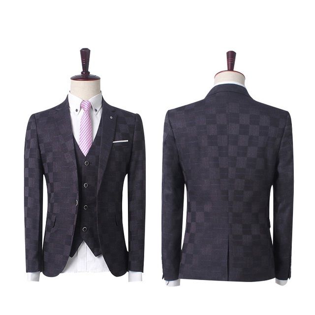 Dark Red Plaid Business Men Suits | Prom Men Suits with 3 Pieces ...